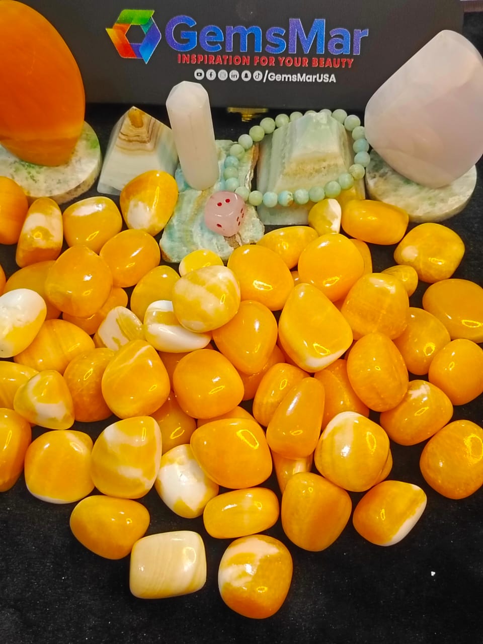 Mango Calcite Tumbles – GemsMar Himalayan Stones and Minerals